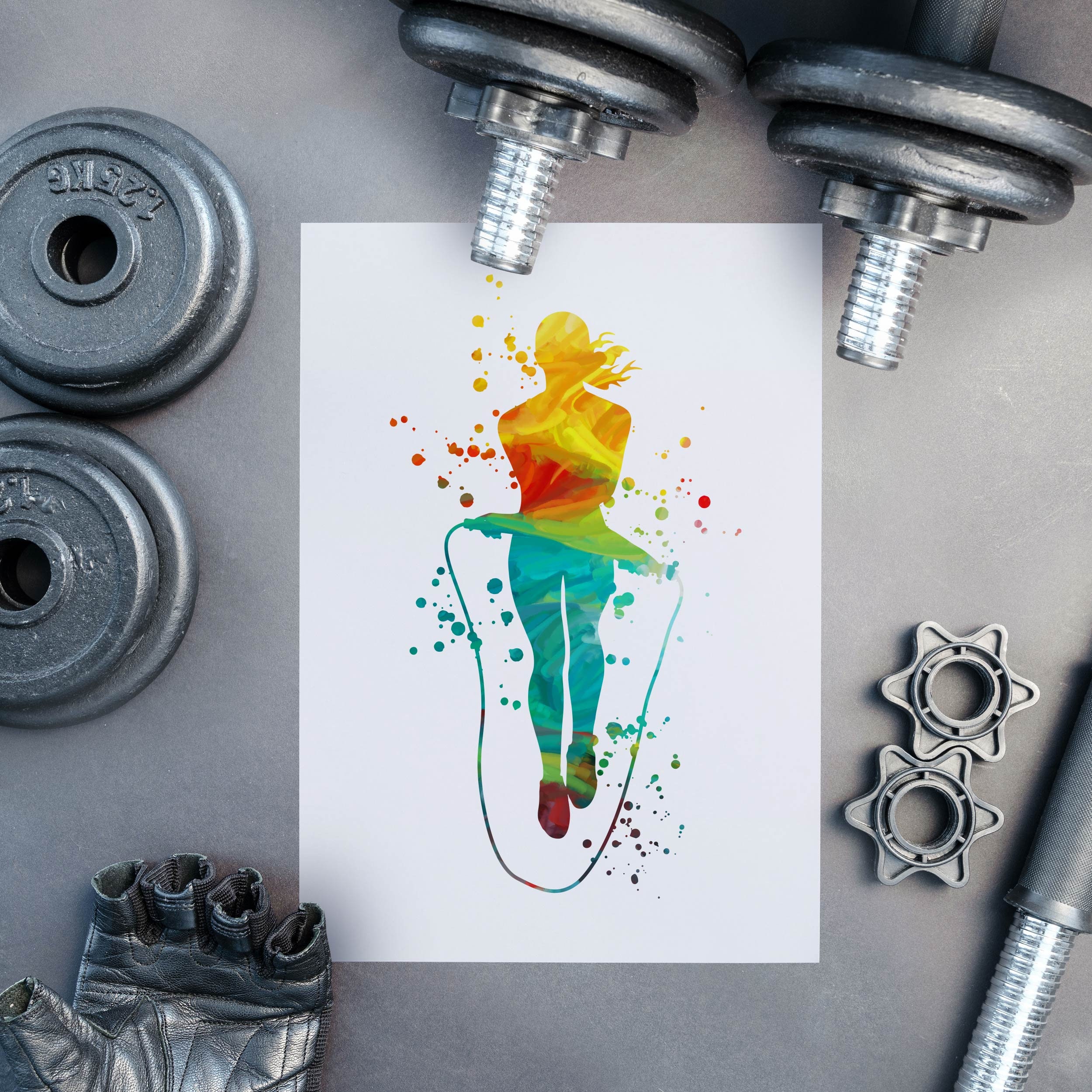 Fitness Girl Watercolor Print Jump Rope Exercise Poster | Etsy