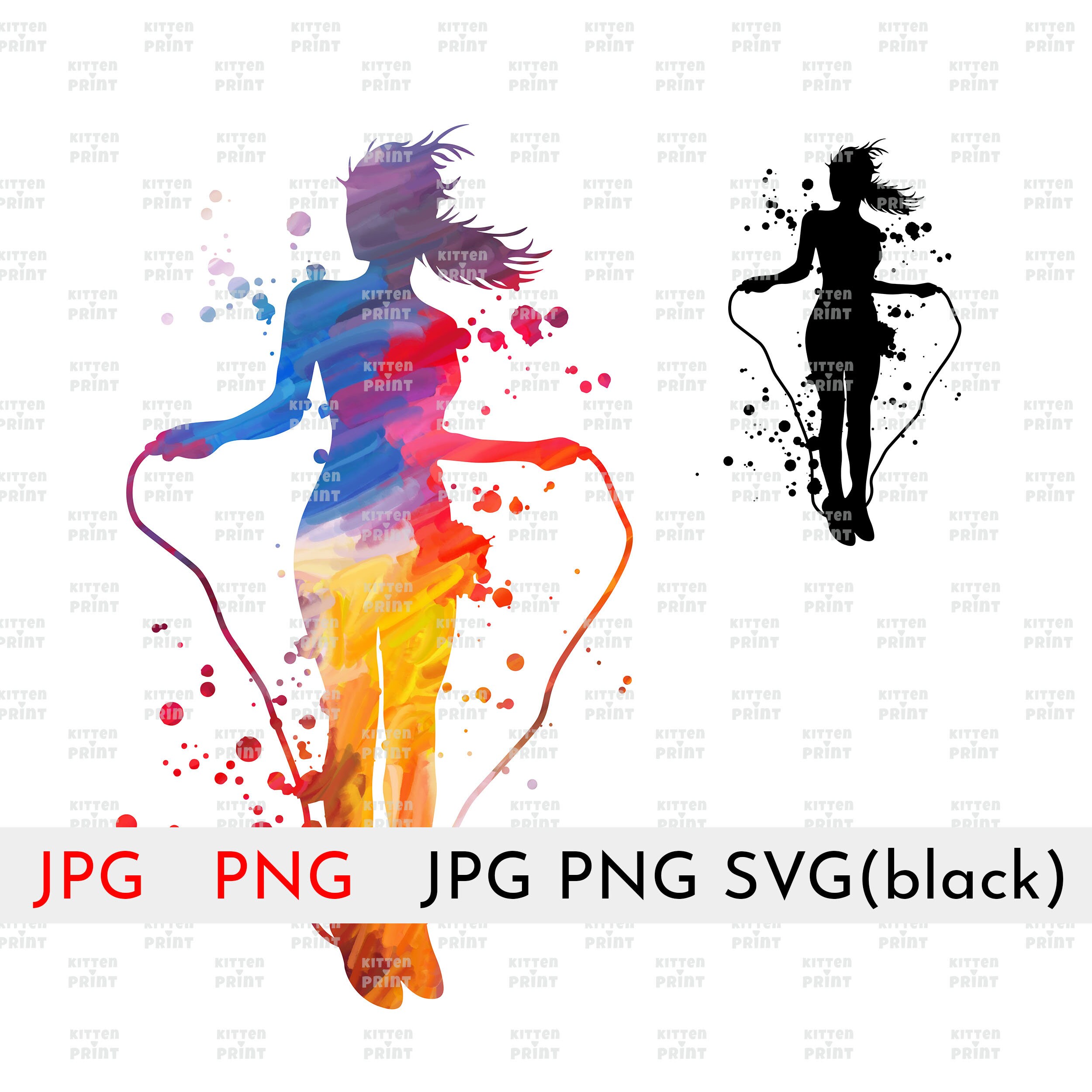 Fitness Girl PNG Jump Rope SVG Exercise Print Sports Wall - Etsy