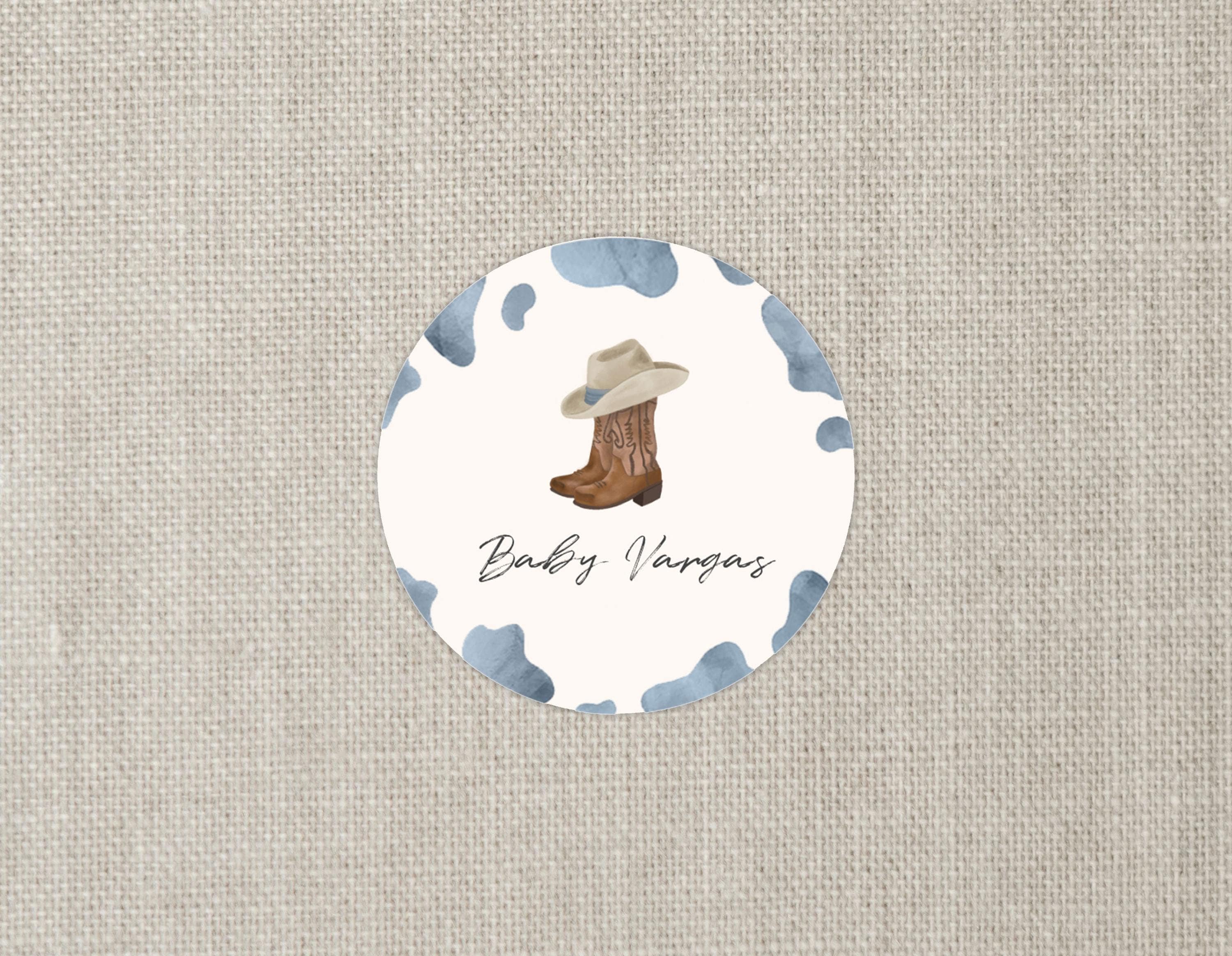 CUSTOM Cowboy Baby Shower Sticker Printable Blue Template - Etsy