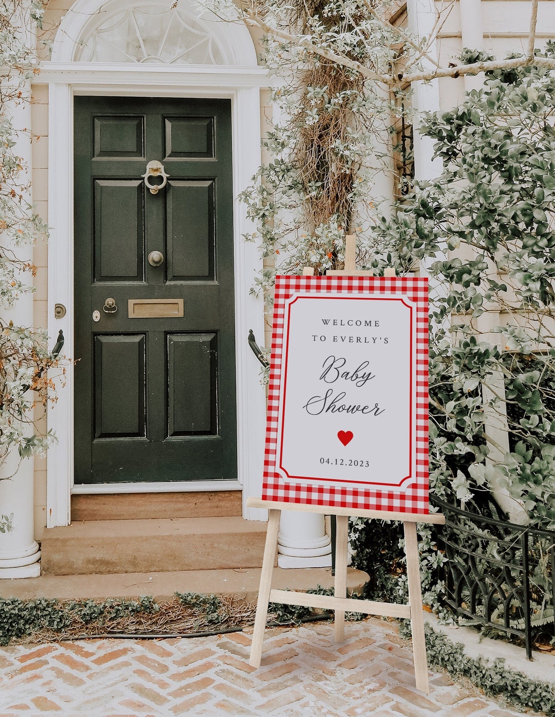 Custom Baby Shower Welcome Sign Girl, Red Gingham Signage, Printable ...