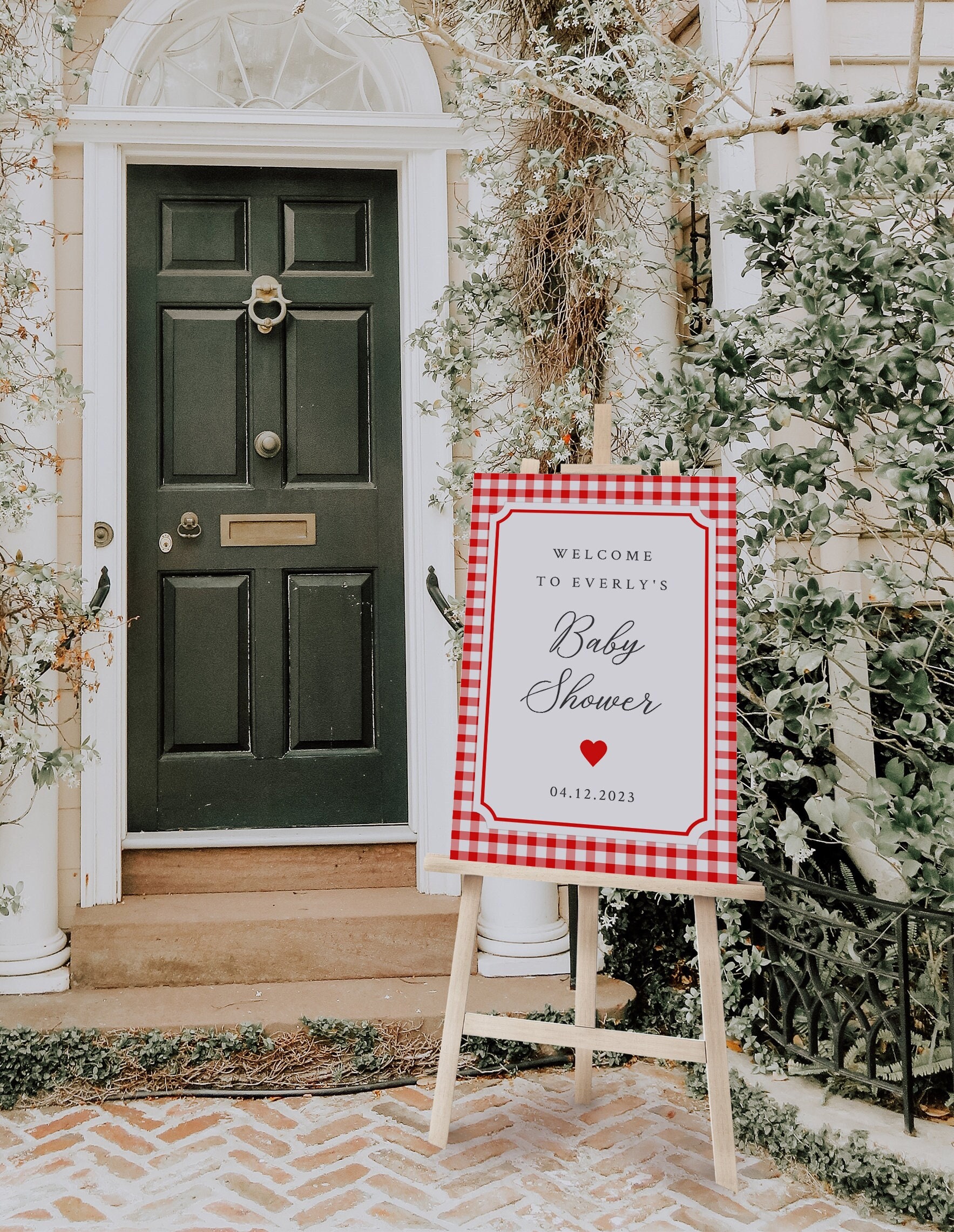 Custom Baby Shower Welcome Sign Girl, Red Gingham Signage, Printable ...