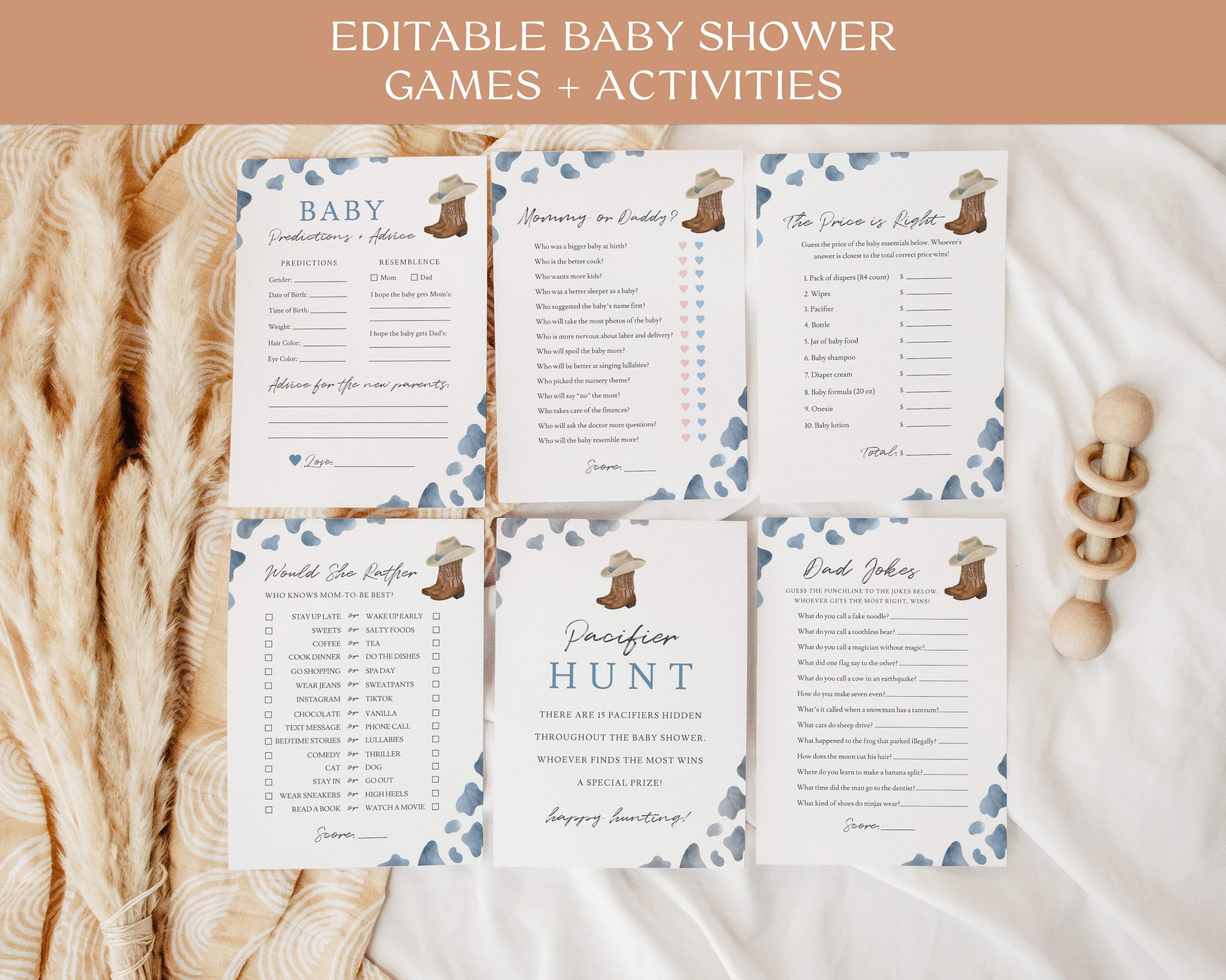 Cowboy Baby Shower Games Bundle, Fun Activity Printable Kit, Country ...