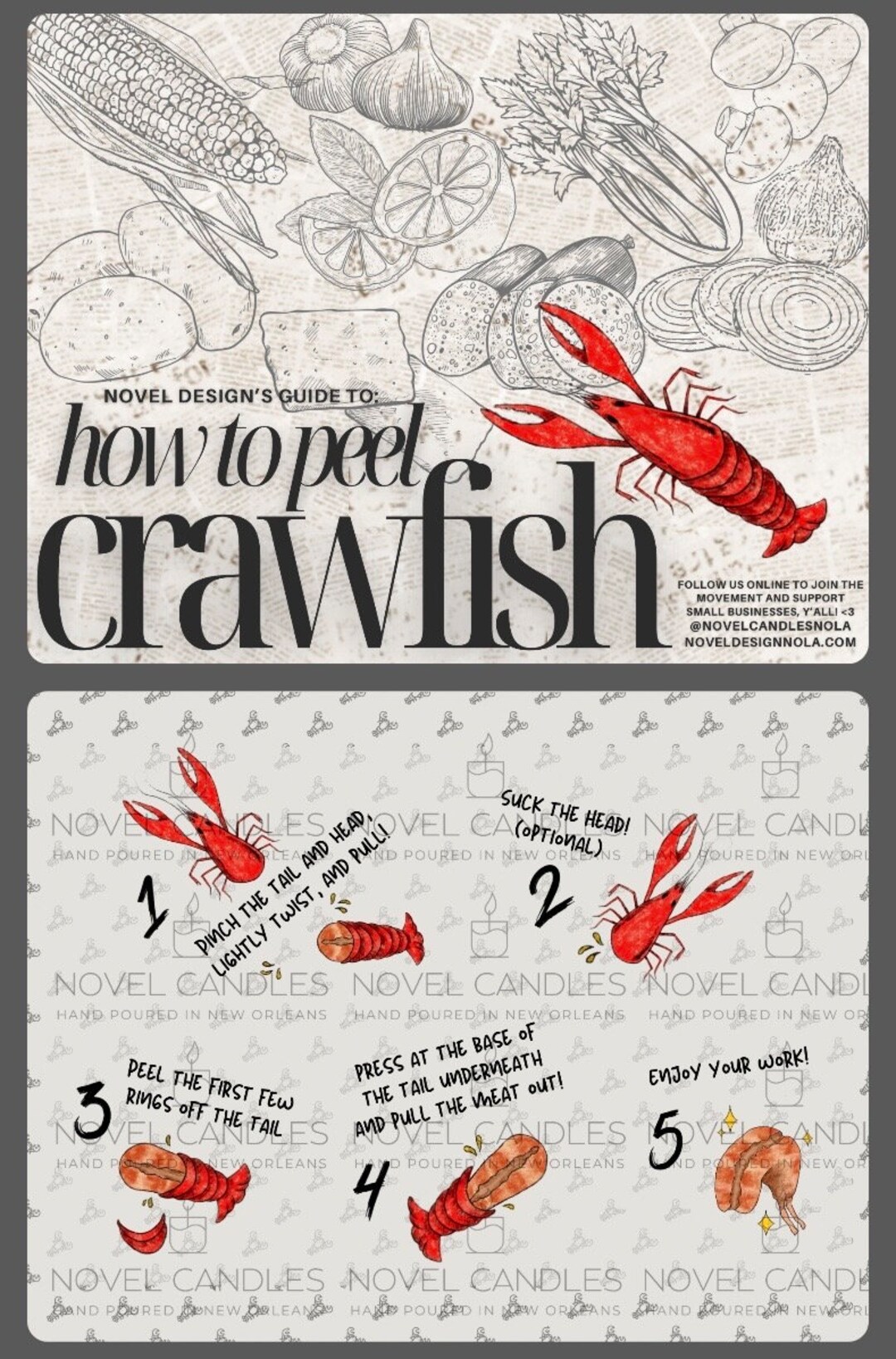 How to Peel a Crawfish | Printable Card | Bridesmaid Gift Bridal Box ...