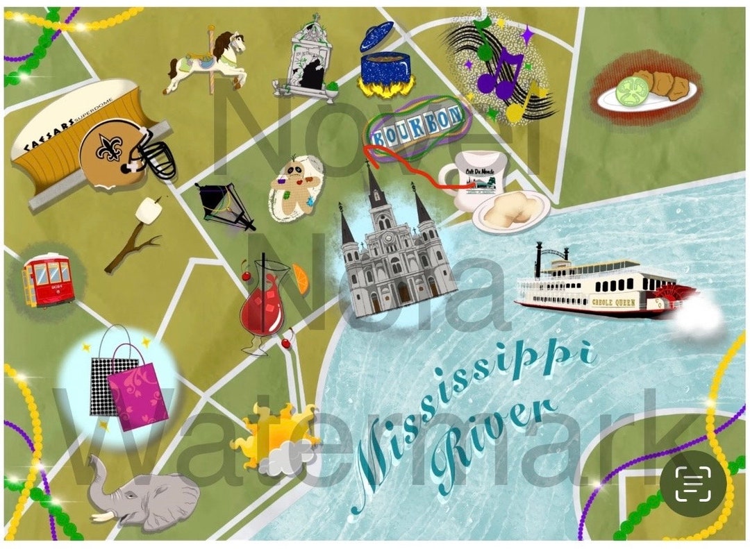 New Orleans City Map: Hand-drawn NOLA Landmarks Art (digital Download ...