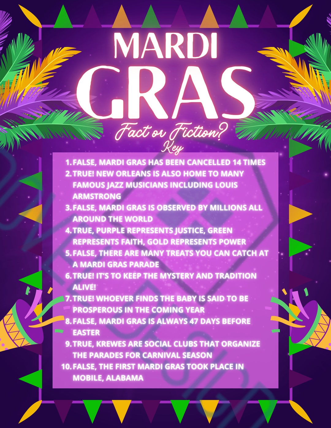 MARDI GRAS TRIVIA | Fact or Fiction Game | Made in New Orleans ...