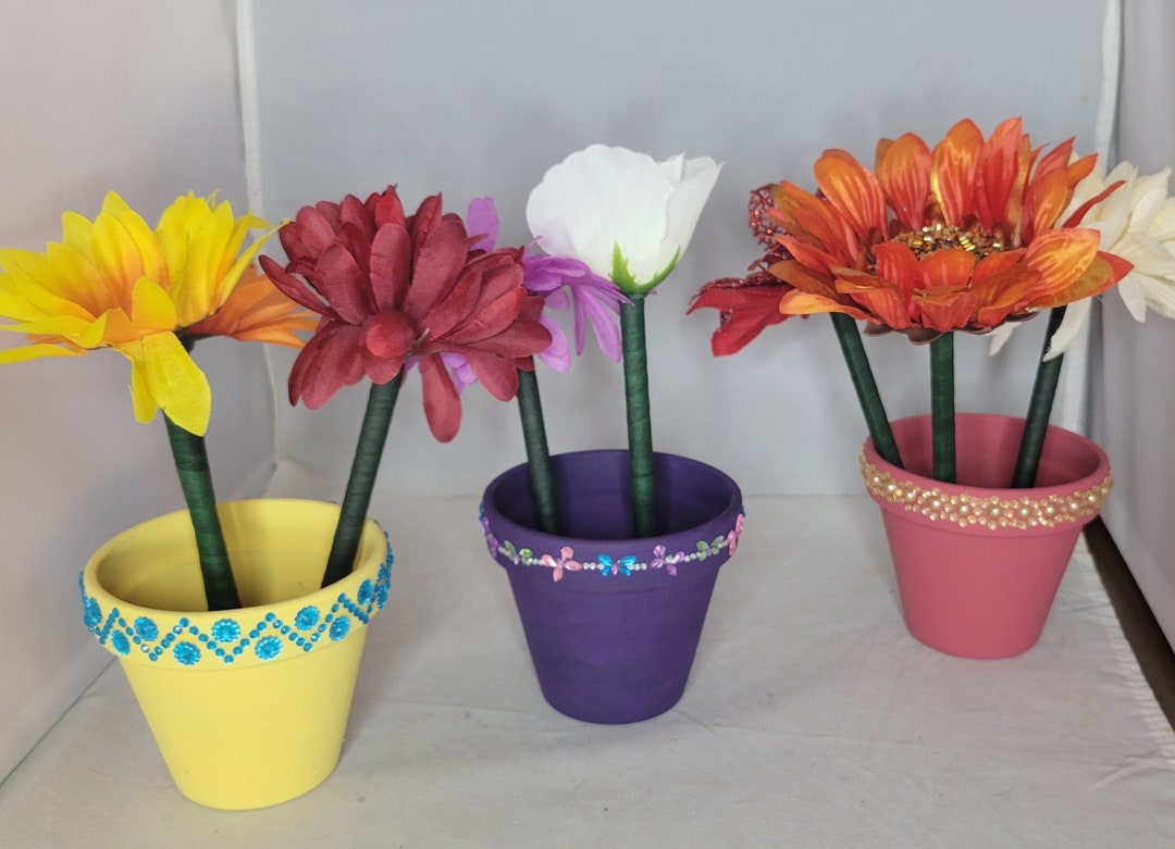 Flower Pens in a Hand Painted Pot - Etsy