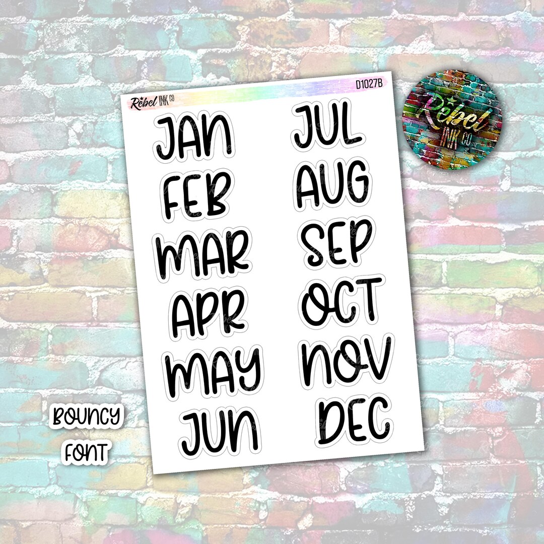 Month Abbreviated Stickers Extra Large Bouncy Font B - Etsy