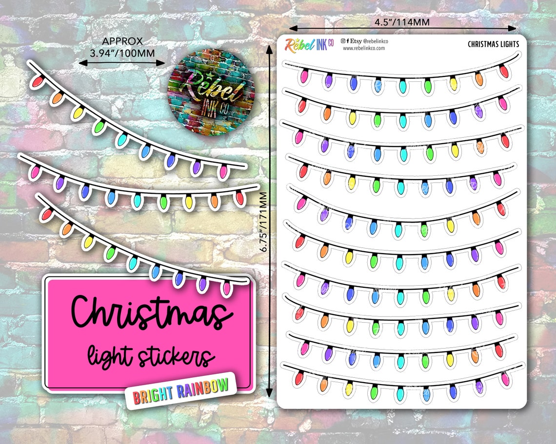 Christmas Lights Stickers Bright Rainbow Planner and Bullet | Etsy