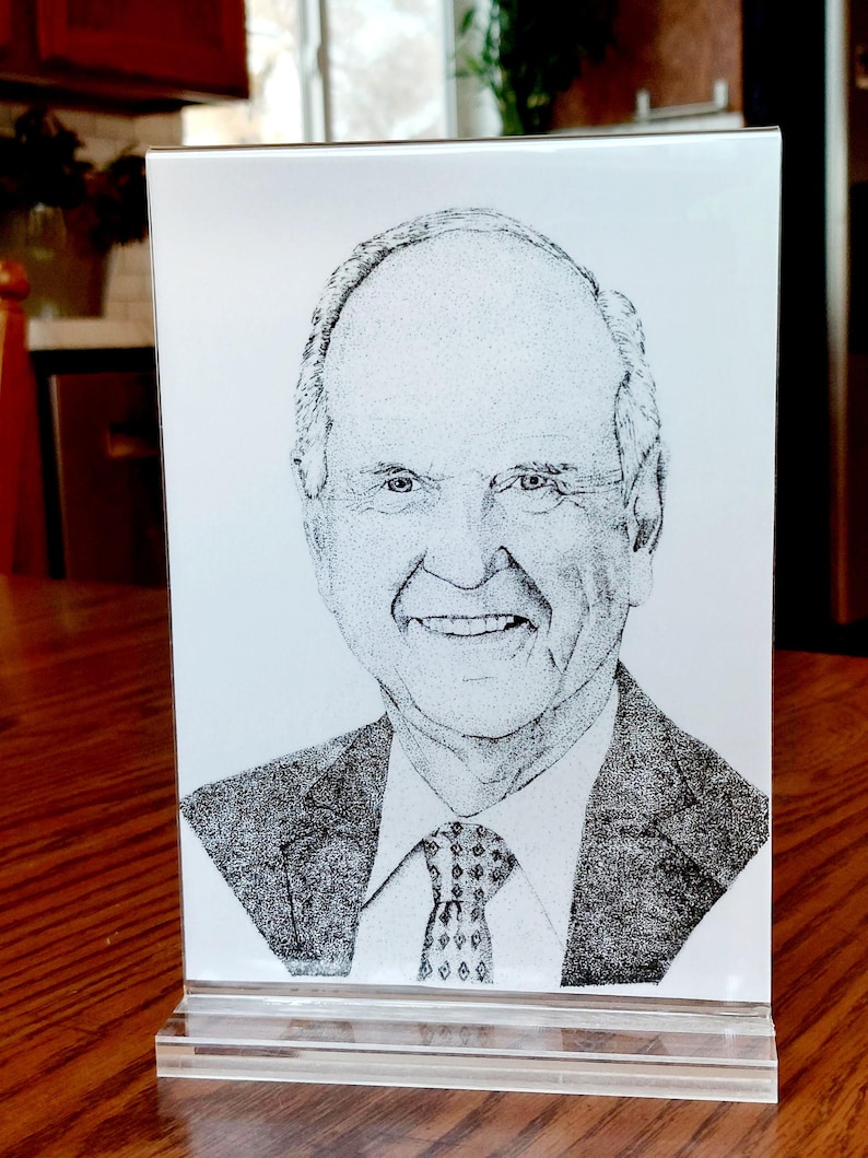 Russell M. Nelson Stipple Art: 5x7 Framed LDS Primary Gift - Etsy