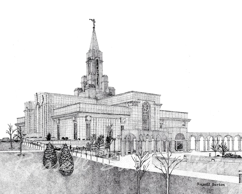 LDS Bountiful Temple Stipple Drawing, Digital Download Print, LDS Art ...