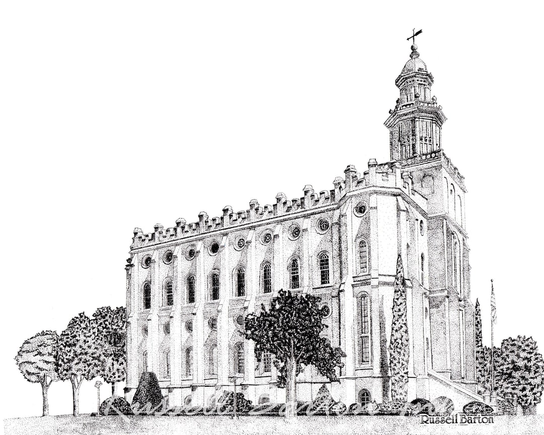 LDS St. George Temple Stipple Drawing Digital Download, LDS Art - Etsy
