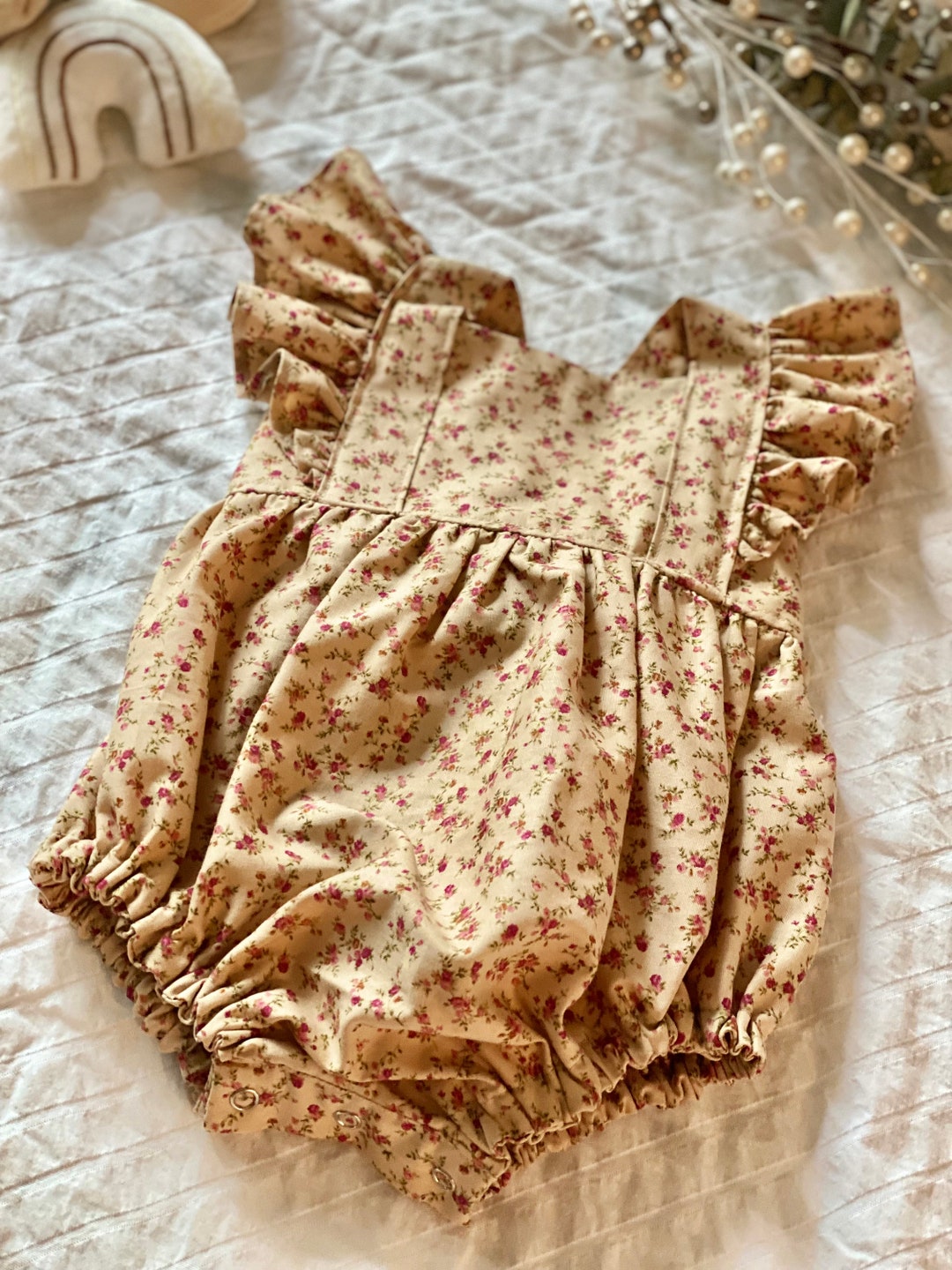 Baby Bloomer Romper, Baby Ruffle Romper, Girl Clothes, Floral Romper ...