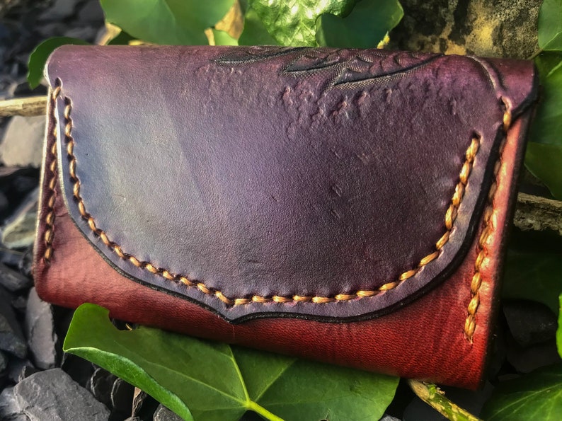 Custom Leather Leaf Purse Wallet Bespoke Handmade Carved Tooled Purse ...