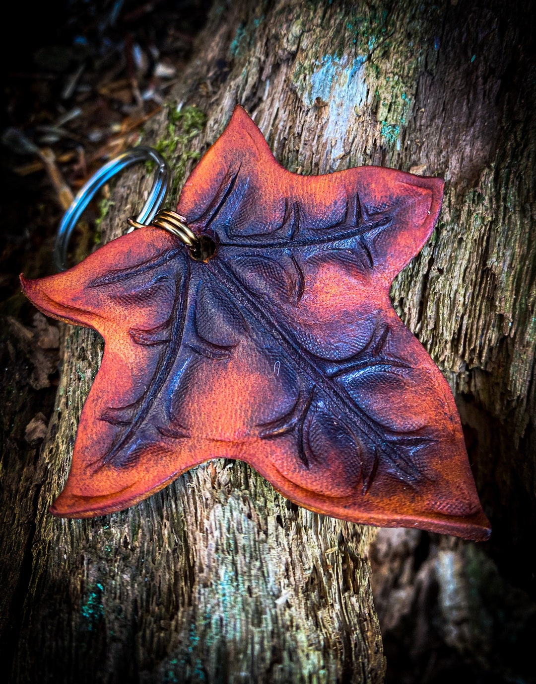 Ivy Leaf Key Ring Chain Holder Handmade Tooled Leather Fantasy Fairy ...