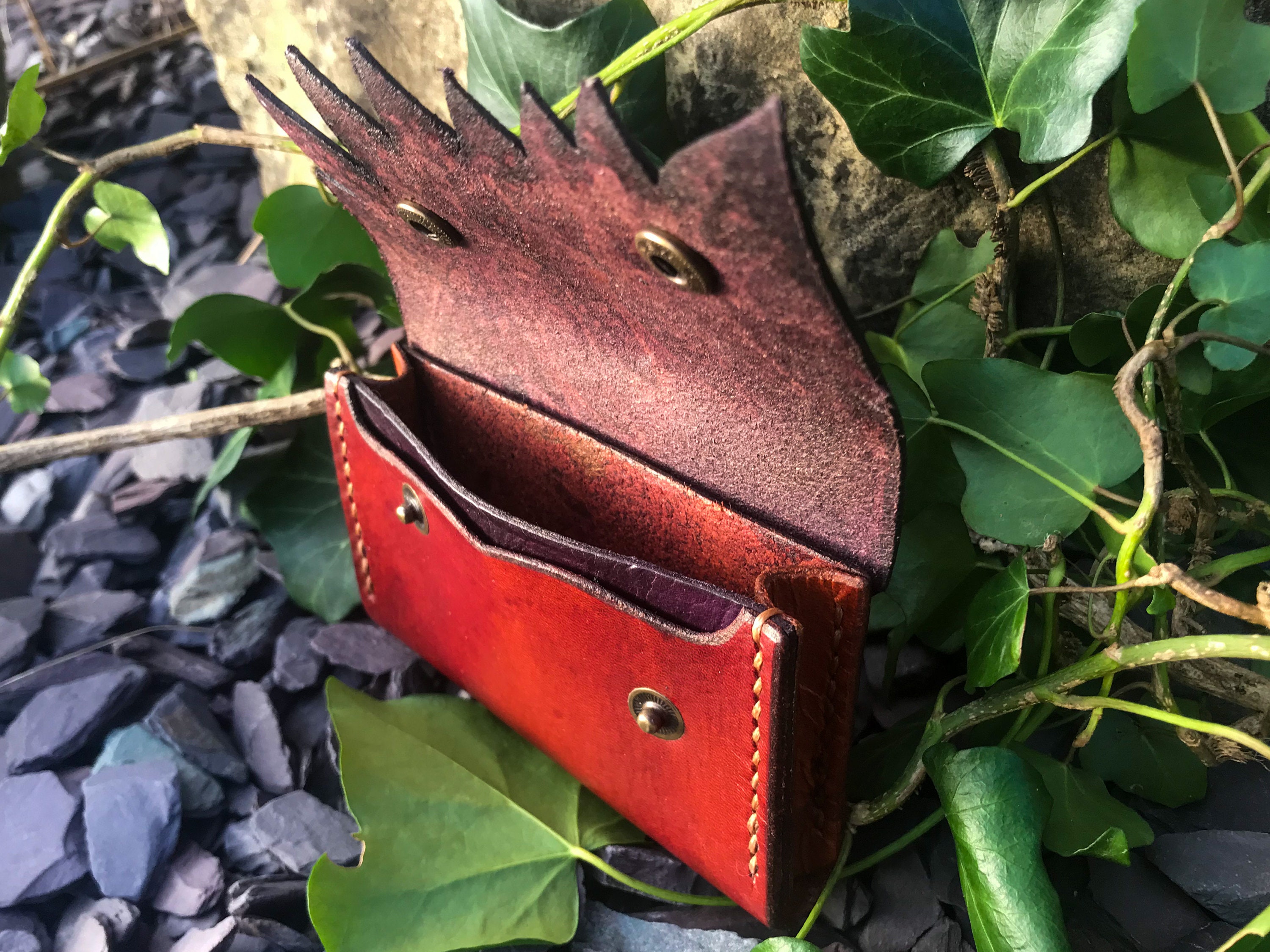 Custom Leather Leaf Purse Wallet Bespoke Handmade Carved Tooled Purse ...