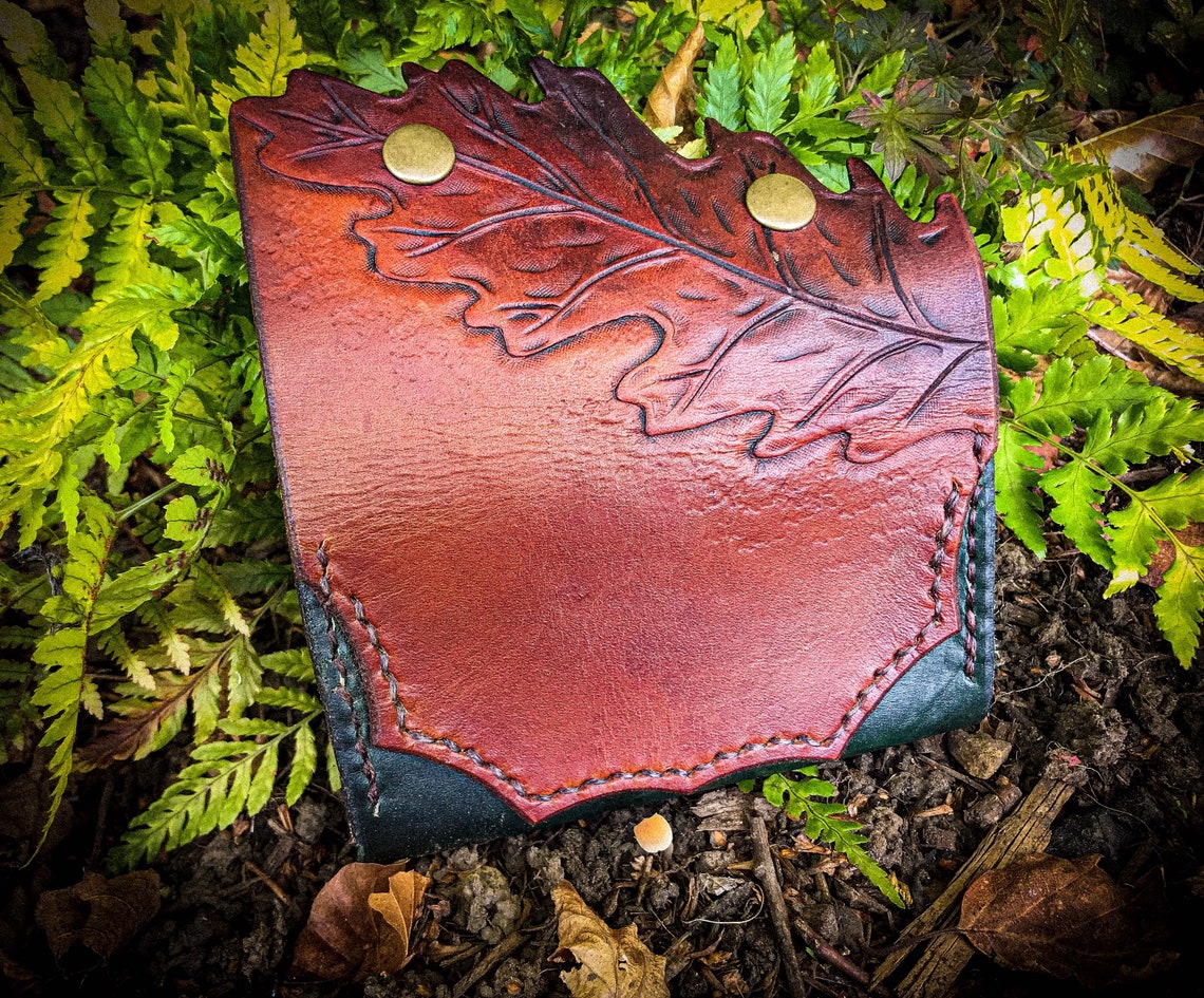 Custom Leather Leaf Purse Wallet Bespoke Handmade Carved Tooled Purse ...