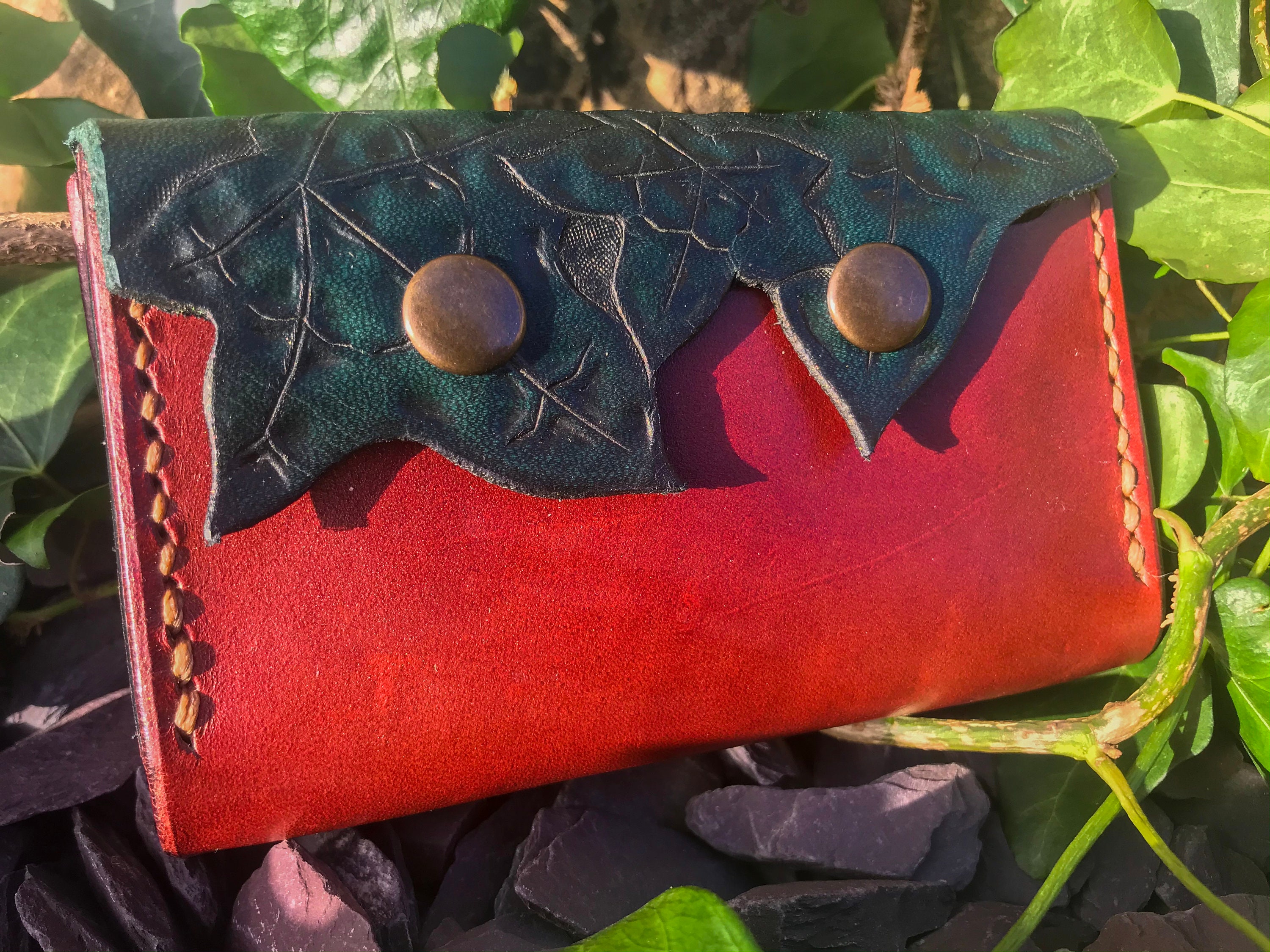 Custom Leather Leaf Purse Wallet Bespoke Handmade Carved Tooled Purse ...
