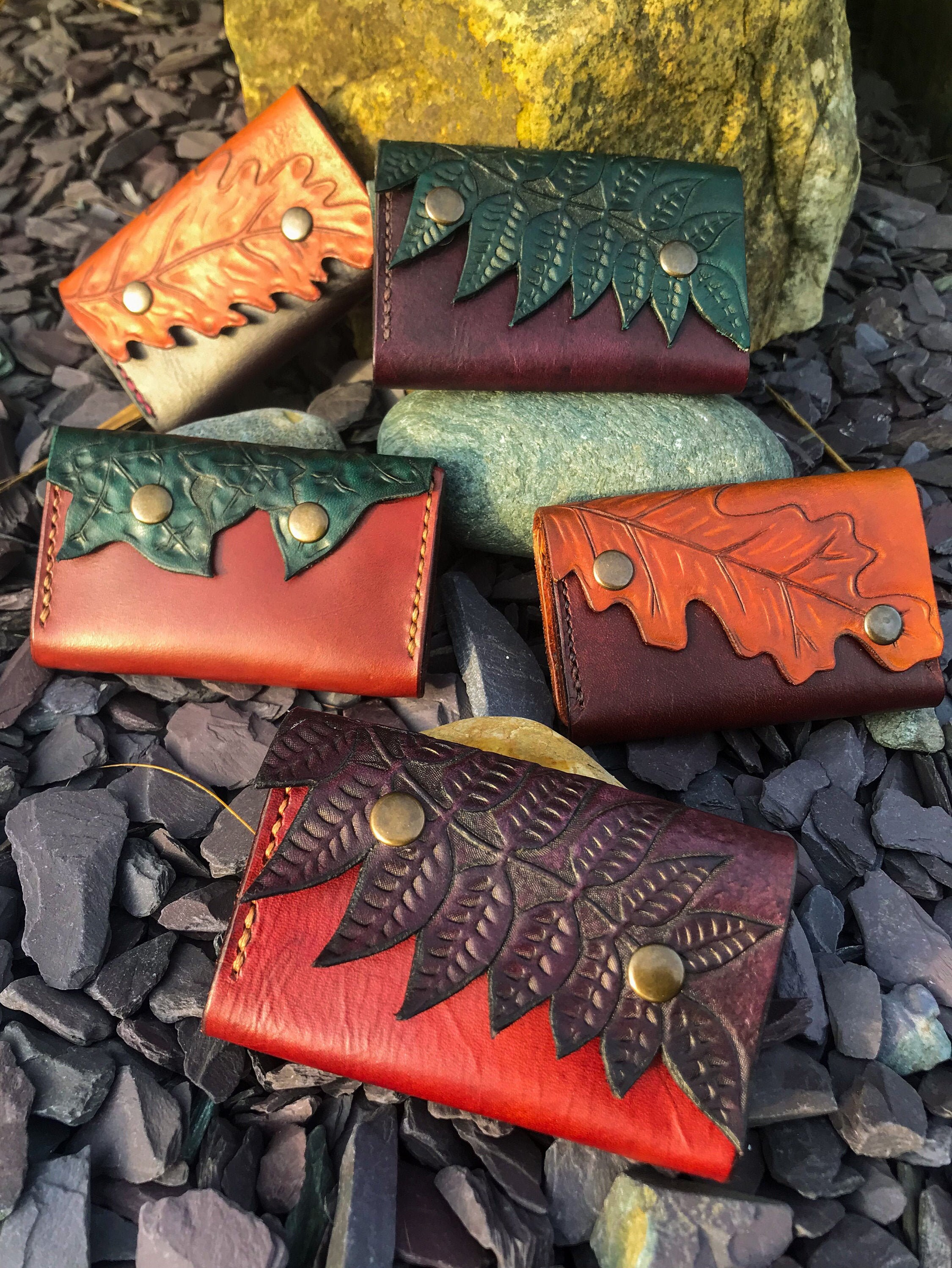 Custom Leather Leaf Purse Wallet Bespoke Handmade Carved Tooled Purse ...