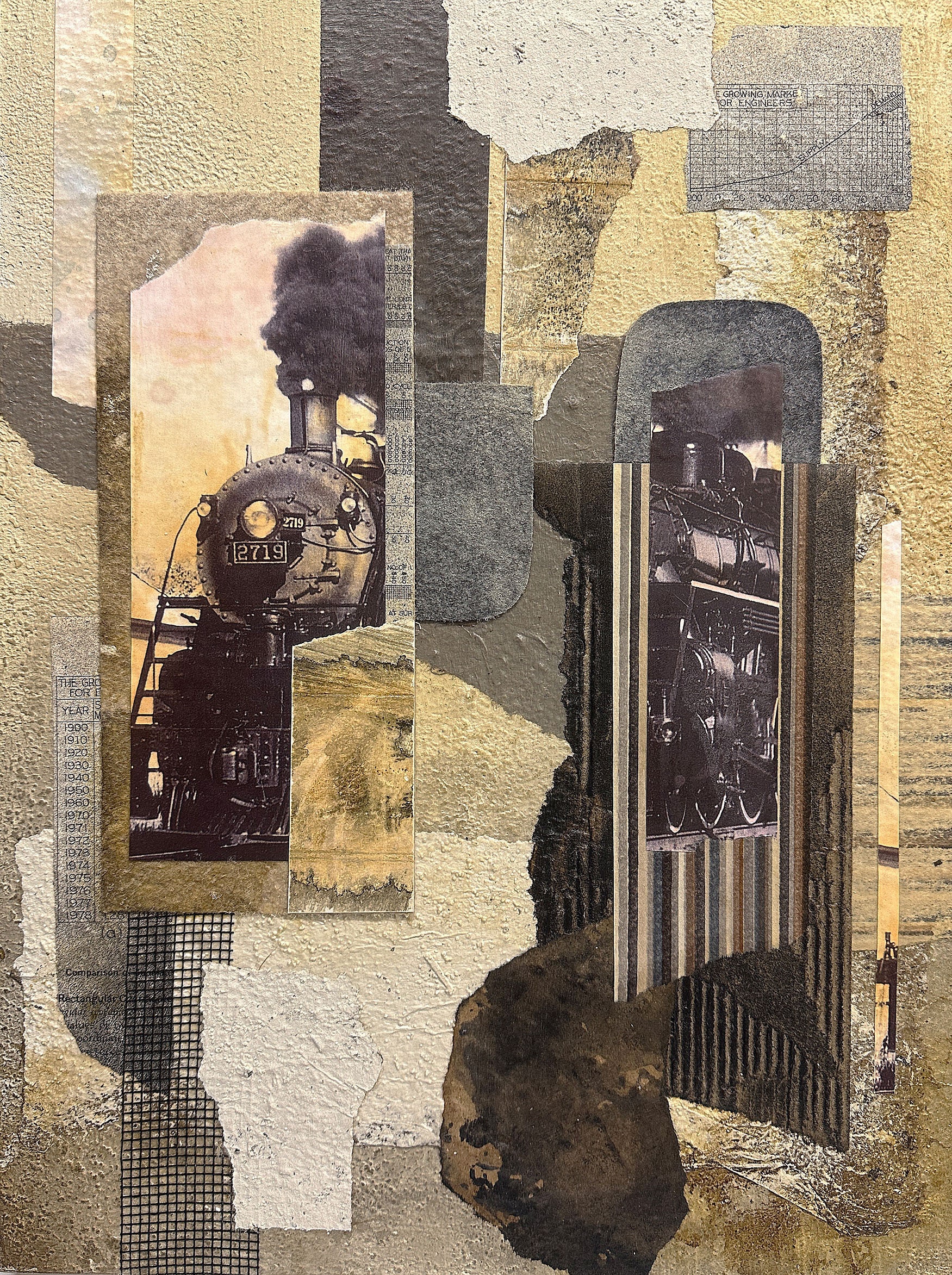 Relics 01 locomotive 2719 Contemporary Collage Painting With Textures ...