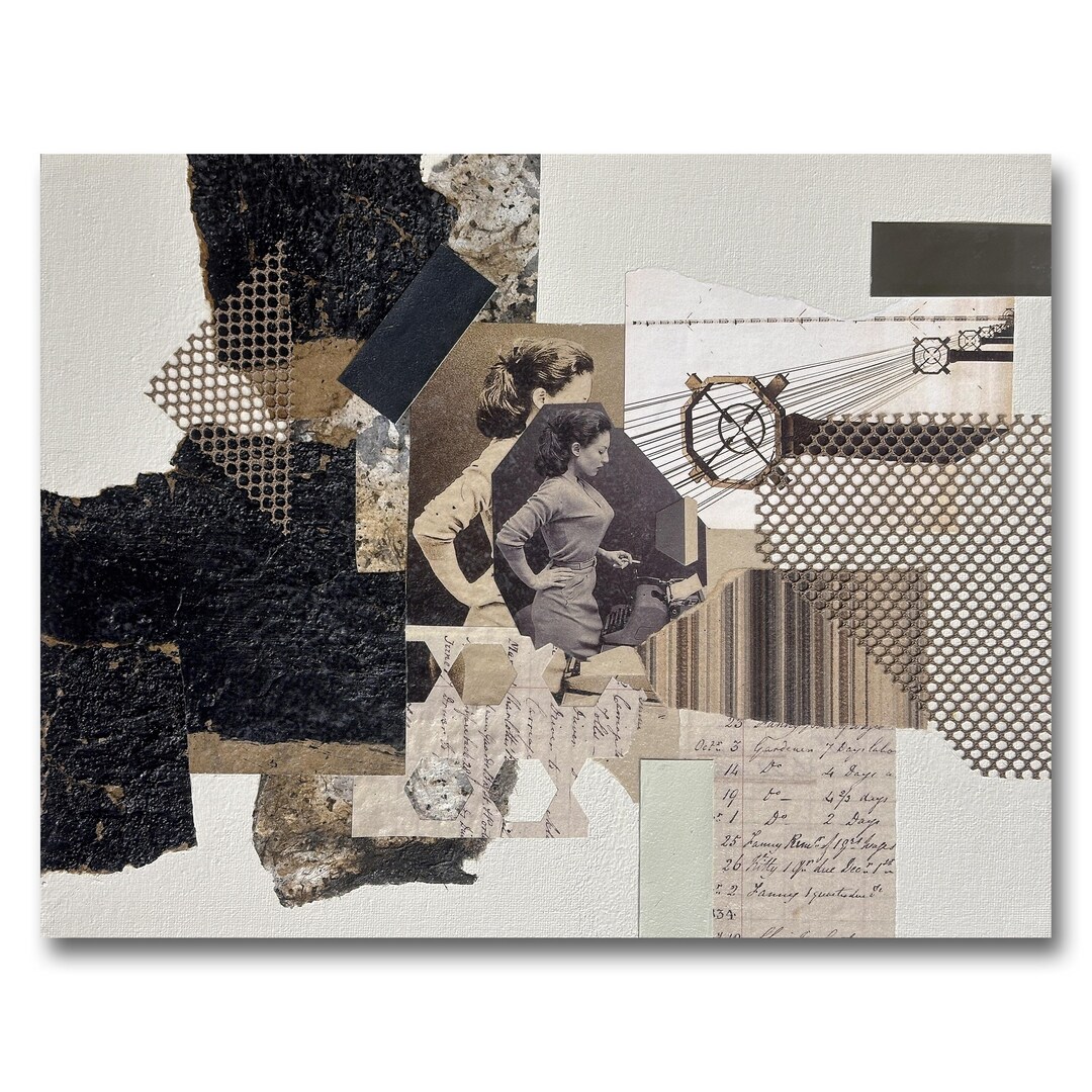Service - Original Collage With Textures, Ephemera, Vintage Girl and ...