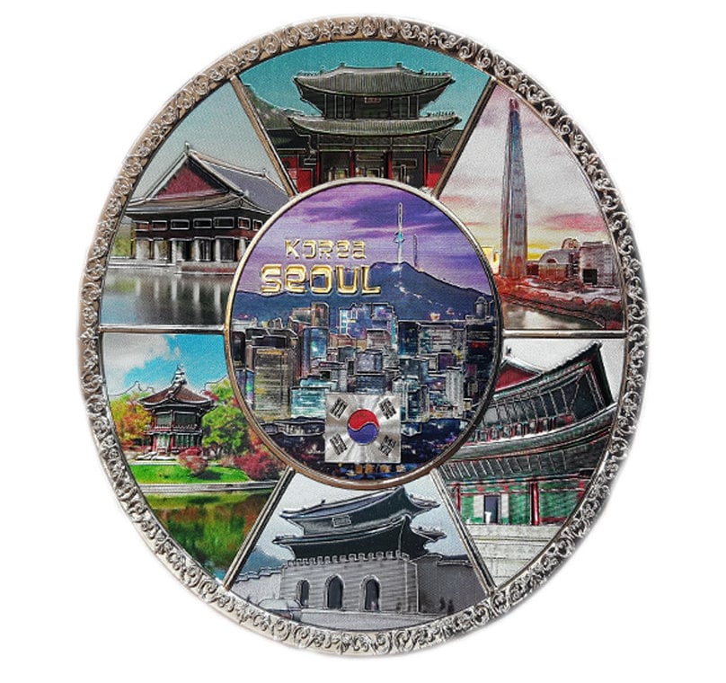 Cast Copper Plate Circular Plate Depicting Traditional Korean Buildings ...