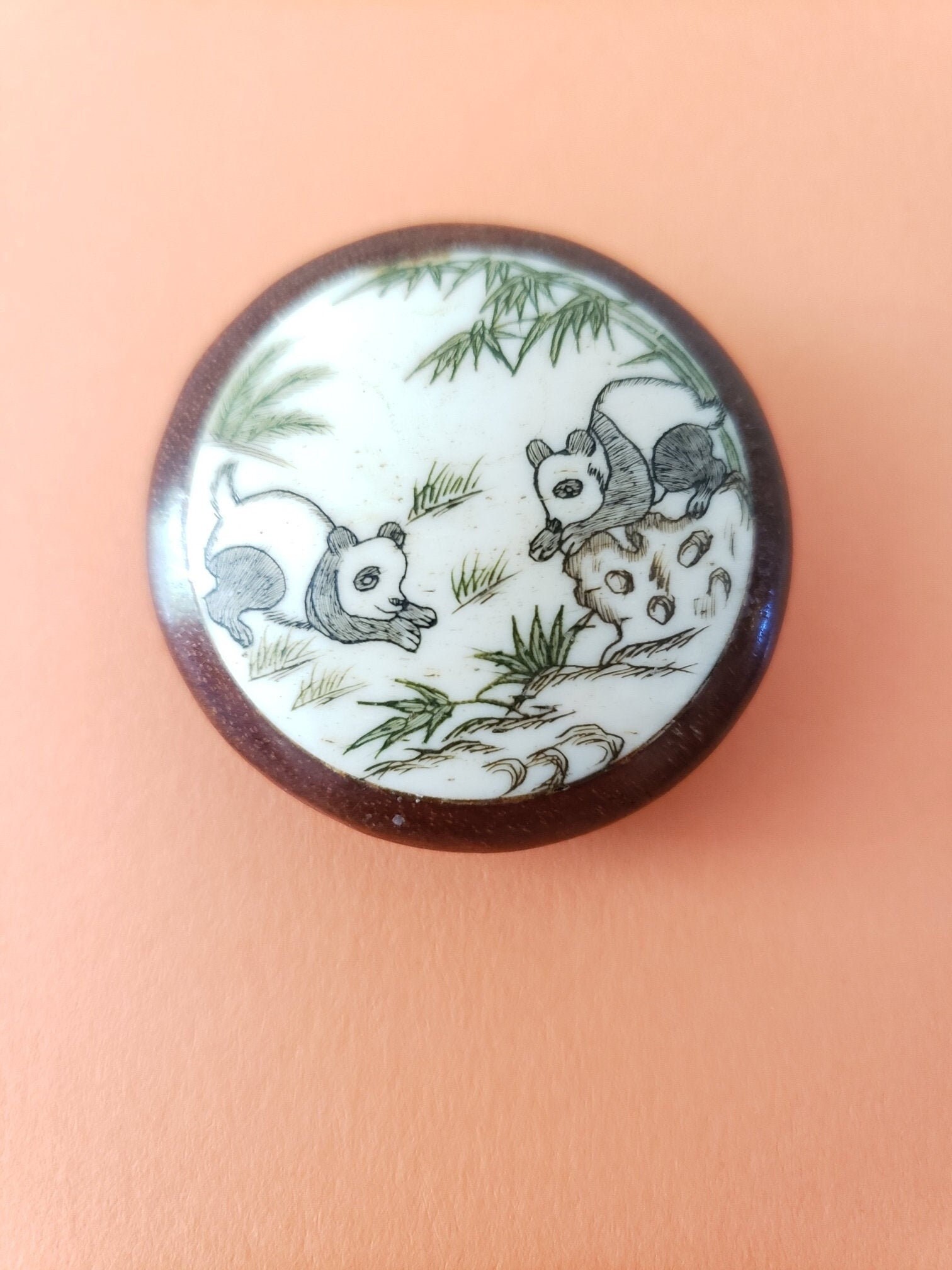 Large Etched Ox Bone Button Set in Wood vintage Panda Button - Etsy