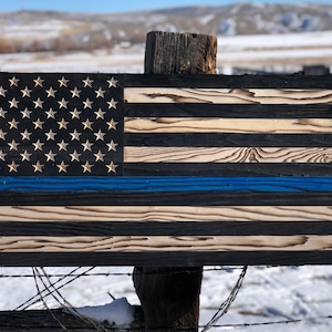 Thin Blue Line Police Rustic Wooden American Flag - Rustic Flag ...