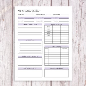 Fitness Planner Printable - Fitness Goals Planner Page Insert - Weight ...