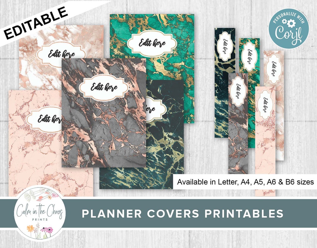 Planner Cover Printable - Modern Marble Design - Editable Binder Covers ...