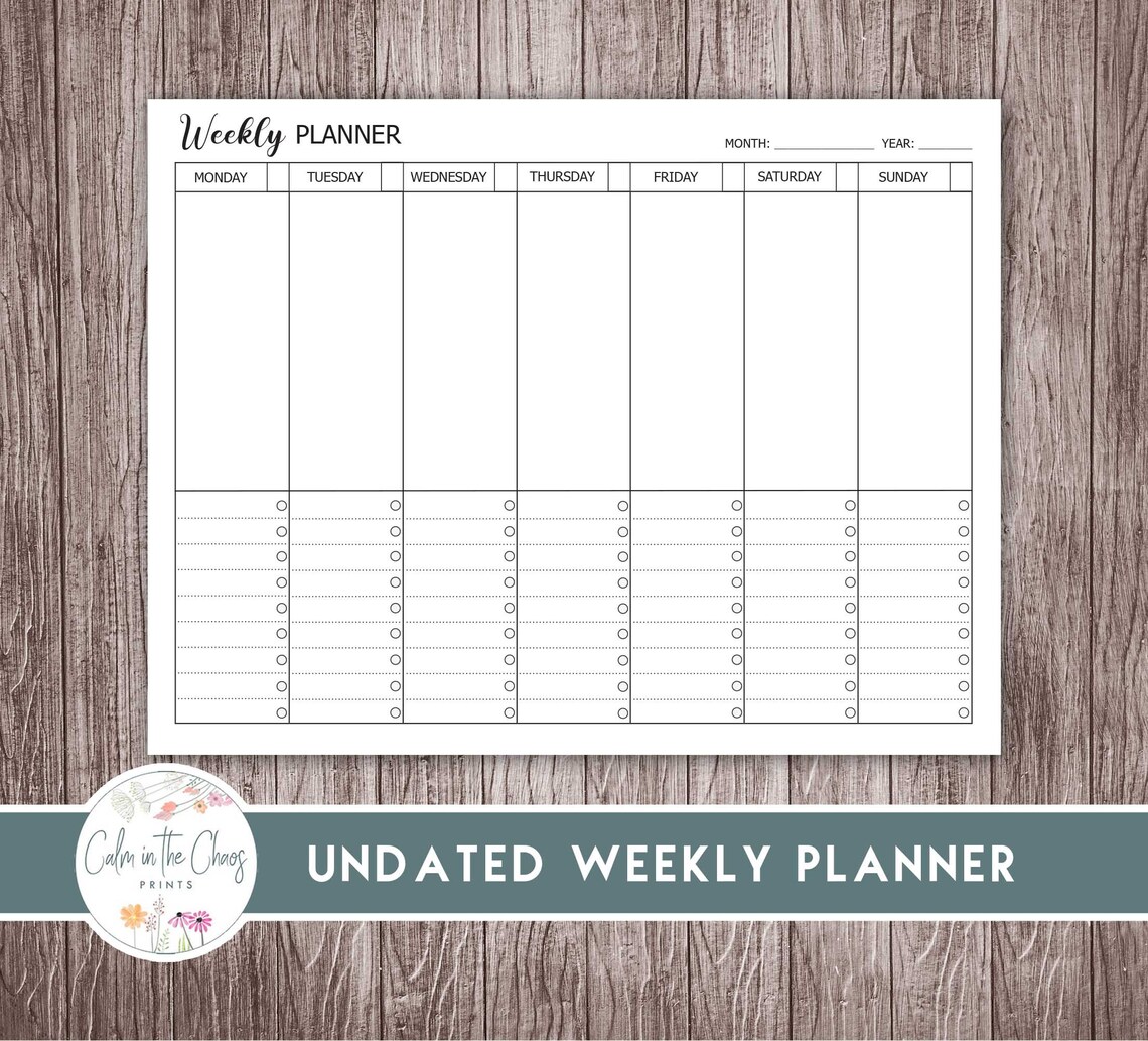 Undated Weekly Planner Download Printable Planner Insert for - Etsy