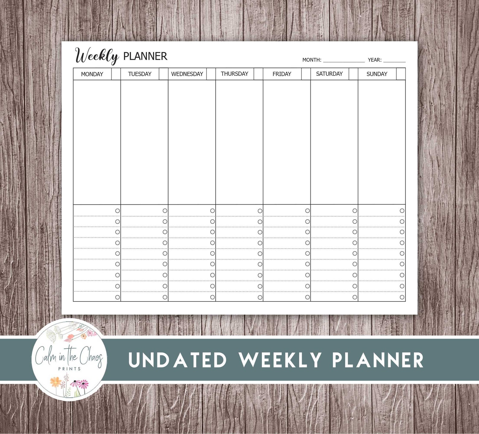 Undated Weekly Planner Download - Printable Planner Insert for Planning ...