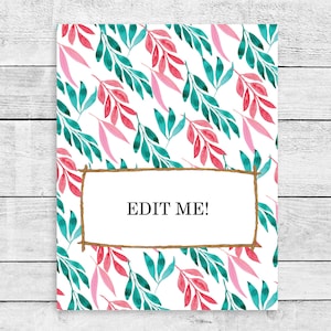 Planner Cover Printable - Beautiful Floral and Leaves Design - Editable ...