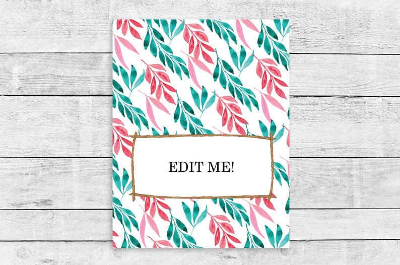 Planner Cover Printable Beautiful Floral and Leaves Design Editable ...