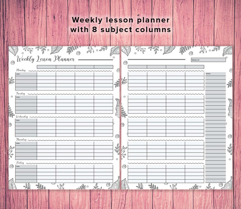 Homeschool Planner - Weekly Lesson Planner Pages for 4, 6, or 8 Subject ...