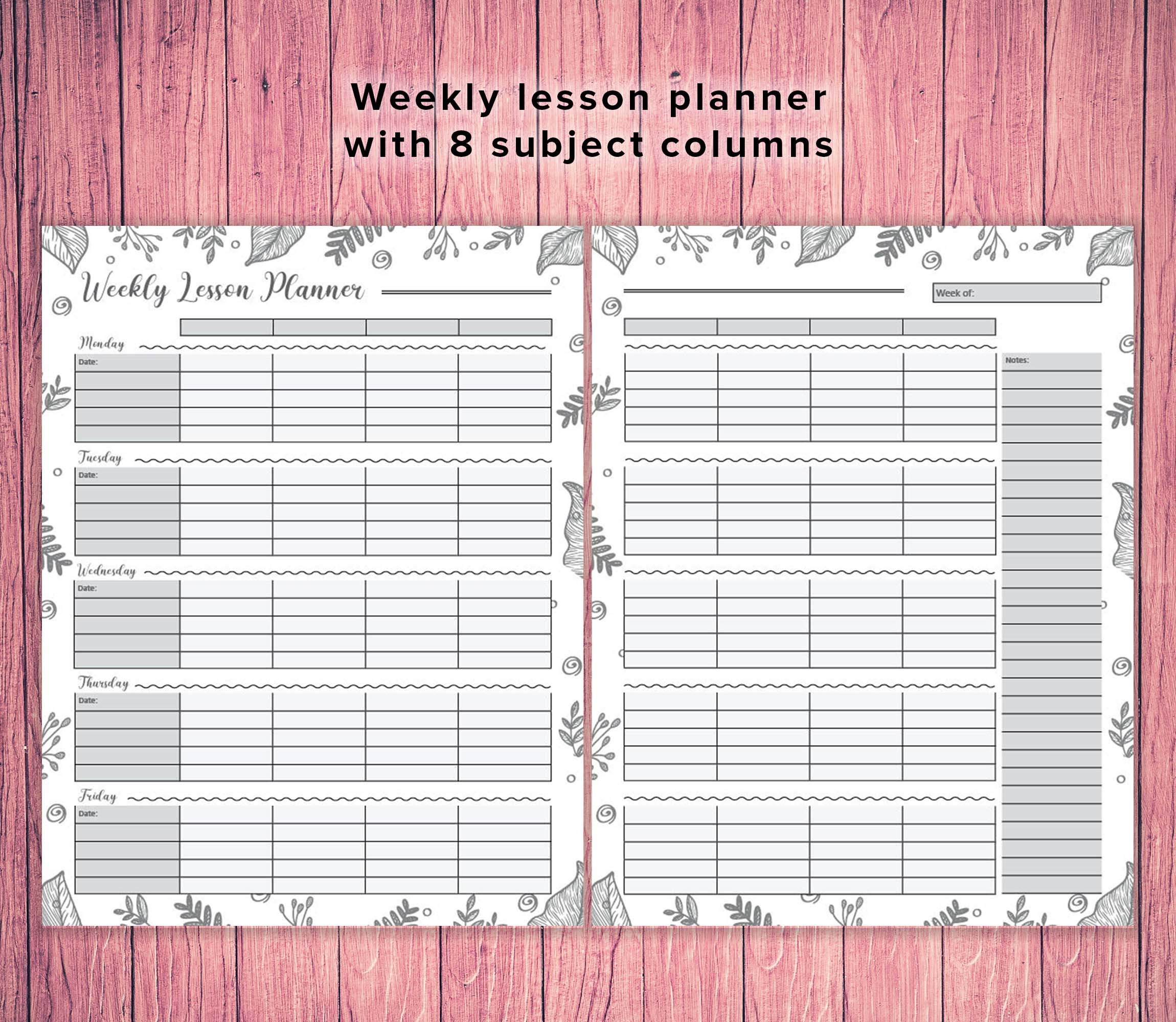 Homeschool Planner - Weekly Lesson Planner Pages for 4, 6, or 8 Subject ...
