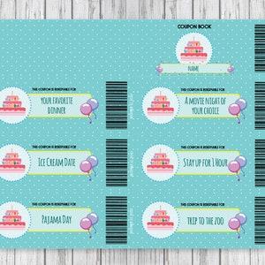 Printable Coupon Book - Birthday Cake Themed Gift - Editable Coupon ...