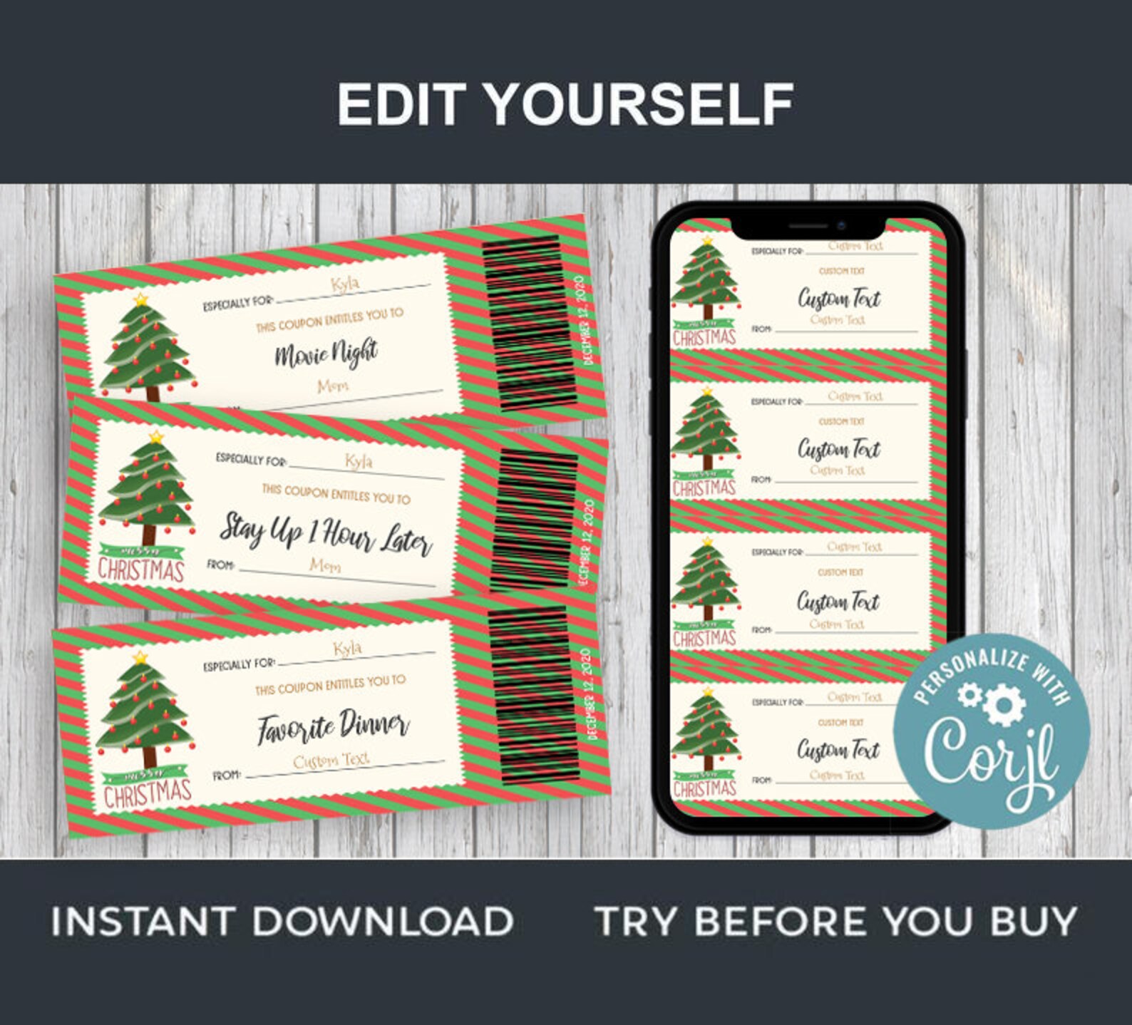 Printable Coupon Book Christmas Gift Editable Coupon Book Template ...