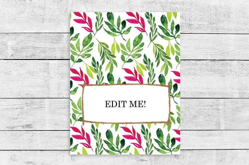 Planner Cover Printable Beautiful Floral and Leaves Design Editable ...