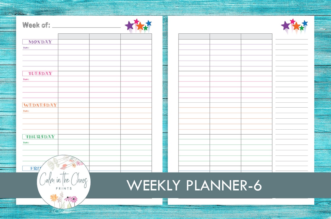 Homeschool Planner Weekly Lesson Planner Pages for 4 6 or - Etsy
