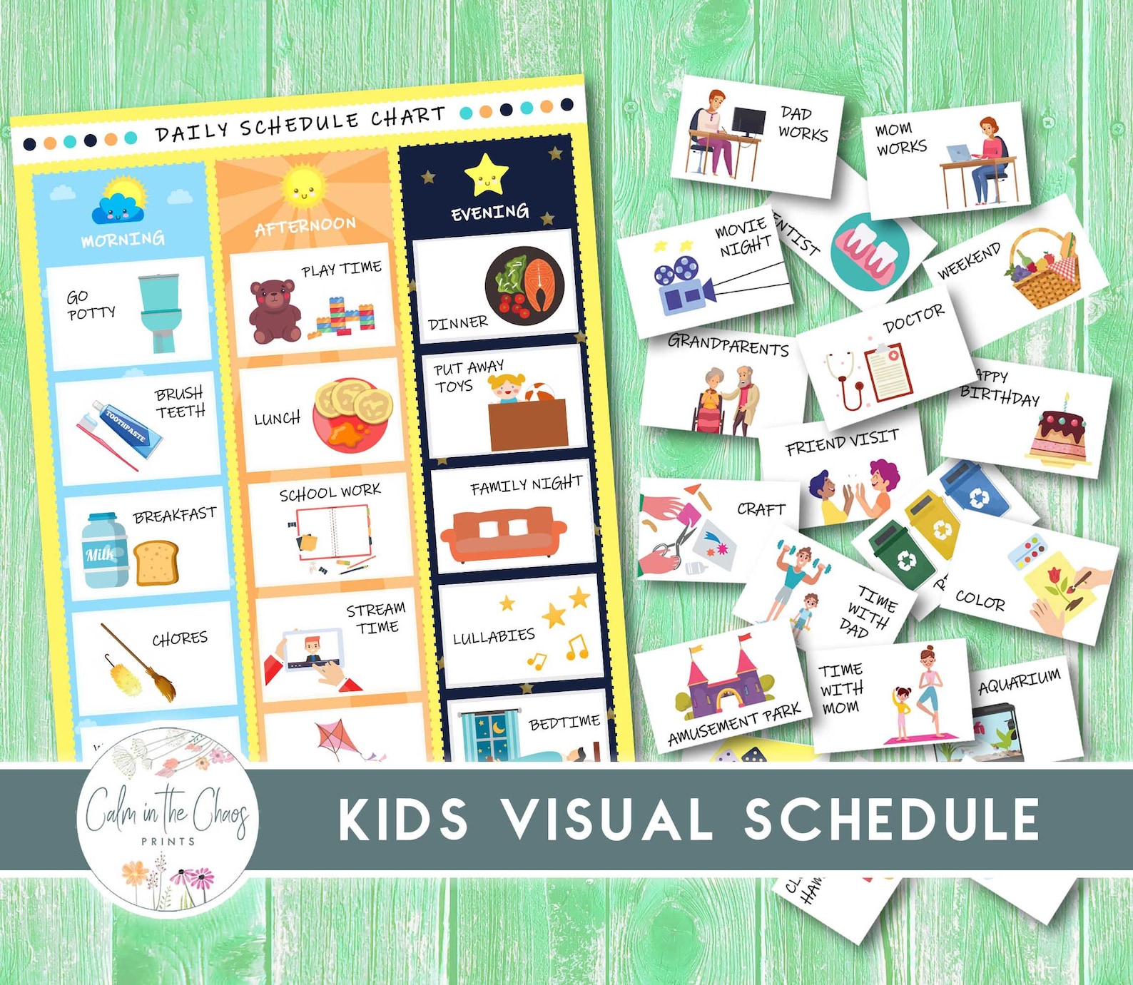Kids Visual Schedule Daily Routine Activity Cards and Chore Chart for ...