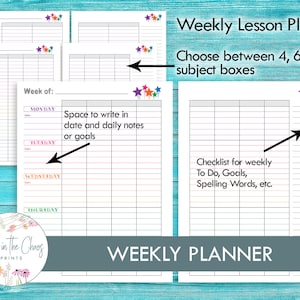 Homeschool Planner - Weekly Lesson Planner Pages for 4, 6, or 8 Subject ...