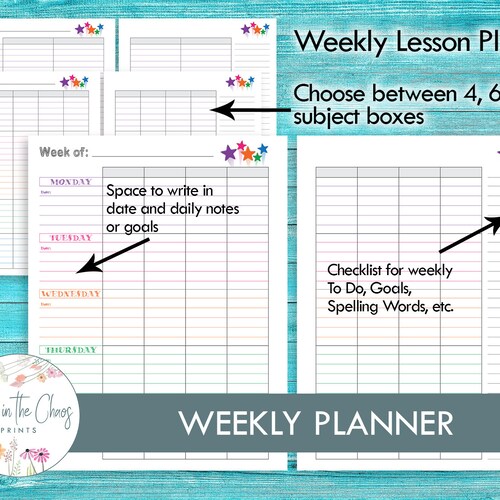 Homeschool Planner Weekly Lesson Planner Pages for 4 6 or - Etsy