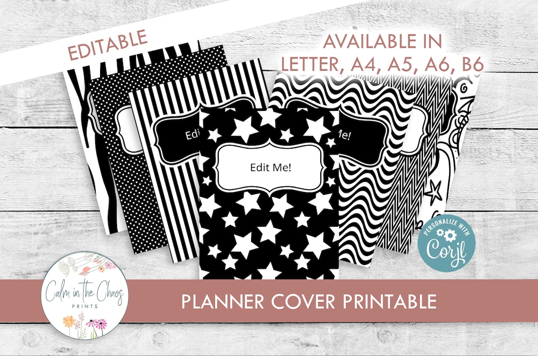 Planner Cover Printable - Modern Black and White Design - Editable ...