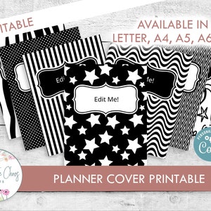Planner Cover Printable - Modern Black and White Design - Editable ...