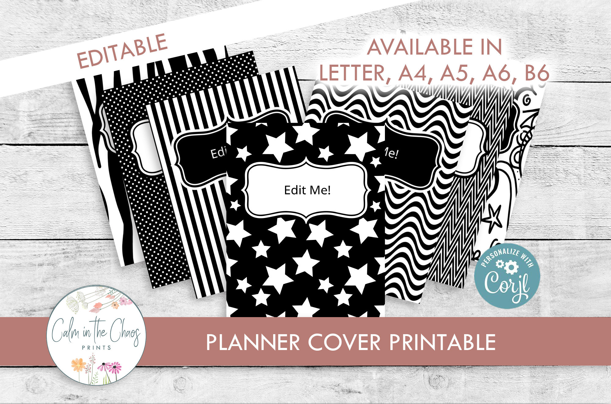 Planner Cover Printable Modern Black and White Design - Etsy