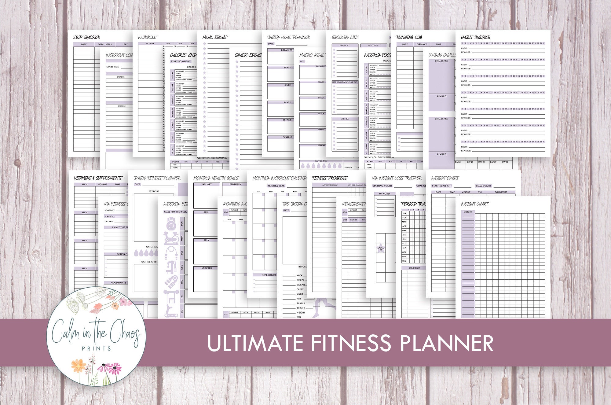 Fitness Planner Printable Bundle - Health Trackers, Exercise Logs ...