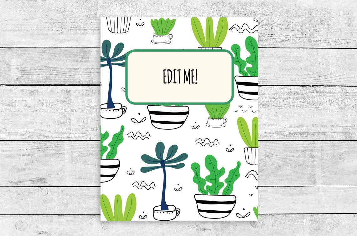 Planner Cover Printable Cute Cactus Design Editable Binder Covers ...