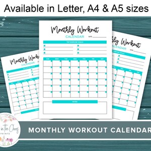 Fitness Planner Printable - Monthly Workout Calendar Page Insert - Set ...