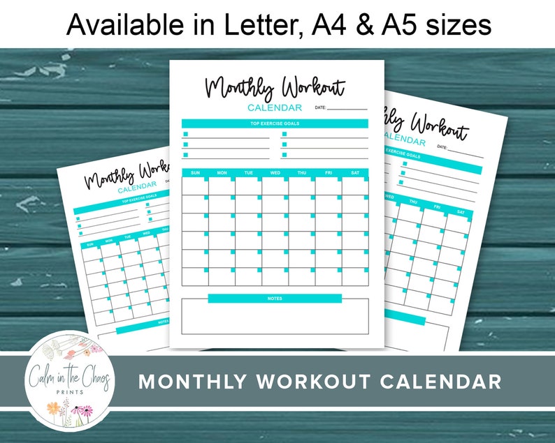 Fitness Planner Printable Monthly Workout Calendar Page | Etsy