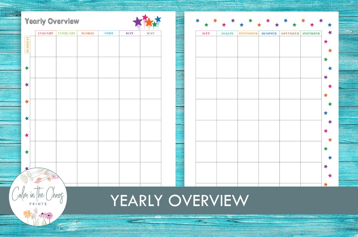 Homeschool Planner - Year Overview - Bright and Colorful Planning Pages ...